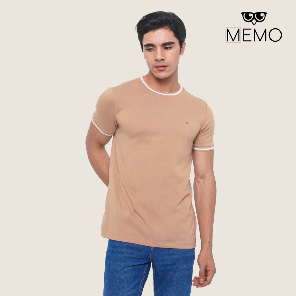 Memo Crew Neck Ringer T-Shirt For Men (Tan) | Shopee Philippines