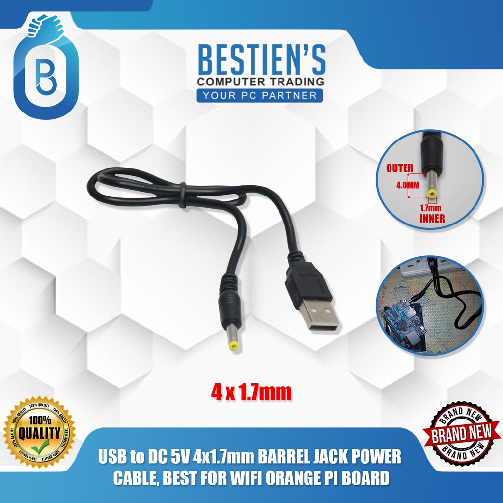 USB to DC 5V 4x1.7mm BARREL JACK POWER CABLE, BEST FOR WIFI ORANGE PI ...