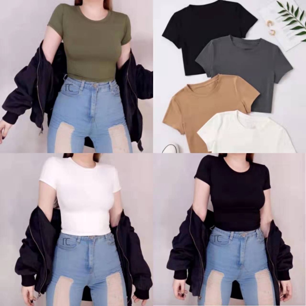 COD Women's Plain Cotton Round Neck Crop Top Shirt tops | Shopee ...