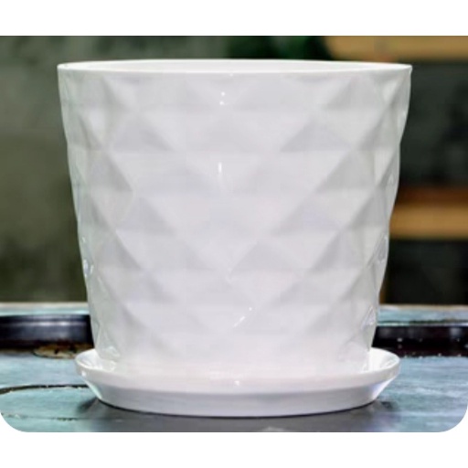 Round White Ceramic Flower Vase With Tray Two Sizes Avaialble (14x12cm ...