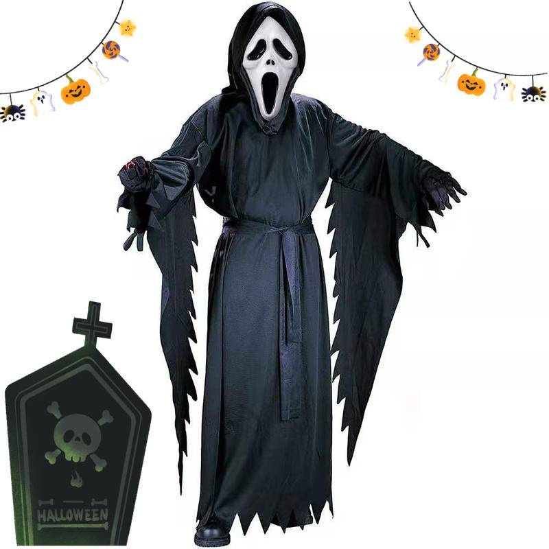 2022 Halloween Demon Ghosts Costume Man Women Adult Black Scream Death ...