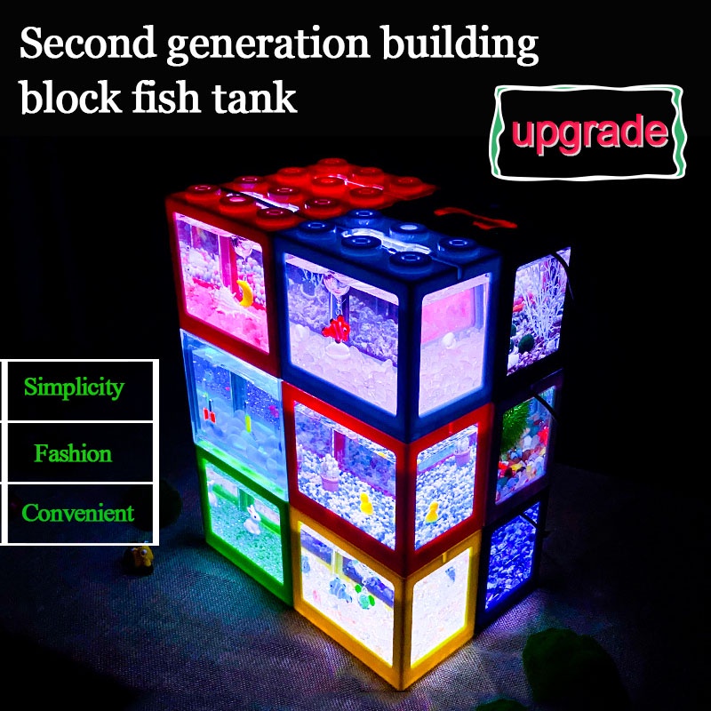 Mini Aquarium Block Tank Betta Guppy Fish Tank Building Block Reptile ...
