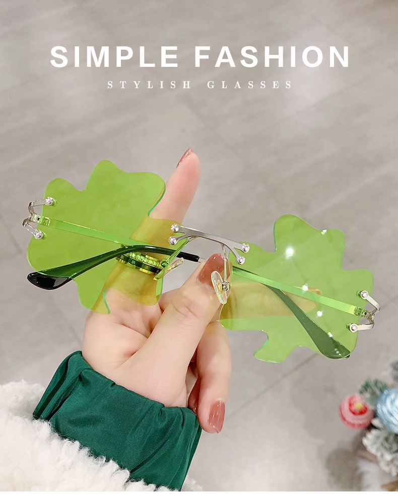 Fashion Women Clover Glasses Green Elf Sunglasses Four-leaf Clover ...