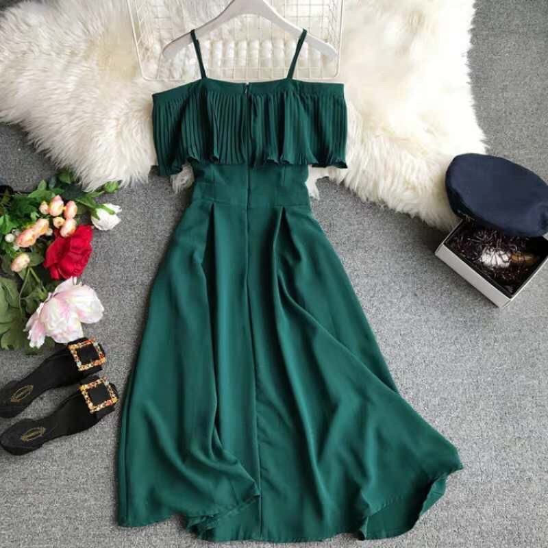 Fashionable Elegant Marimar Pleated Cold-offshoulder Maxi Casual Formal ...