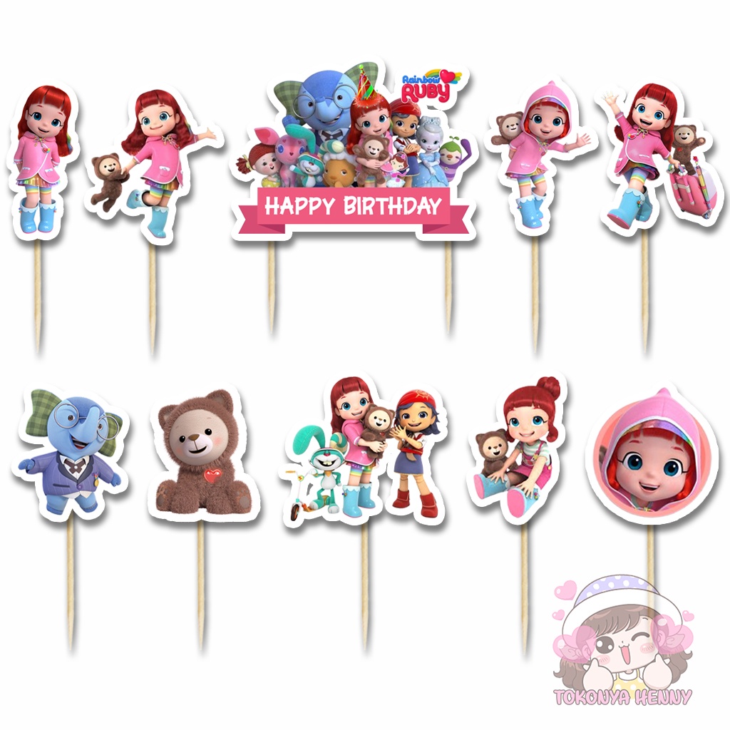 Cake Topper Children's Birthday Cake Decoration with RAINBOW RUBY motif ...