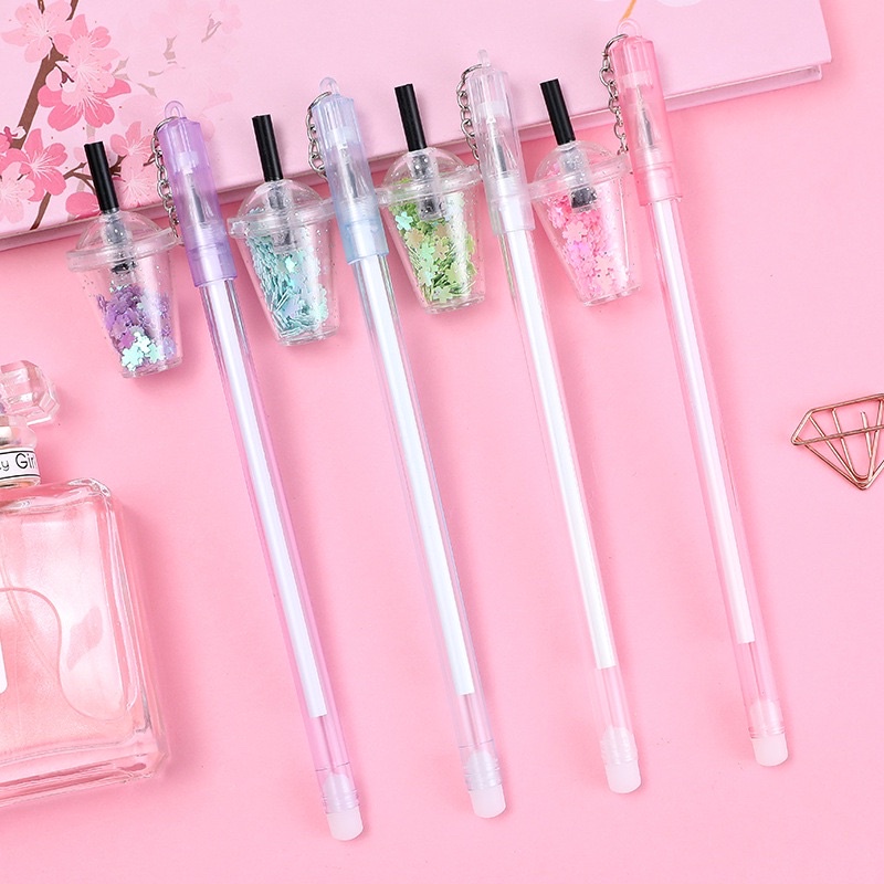 0.5mm black ink gel pen Milk tea boba charm cute design ball pen for ...