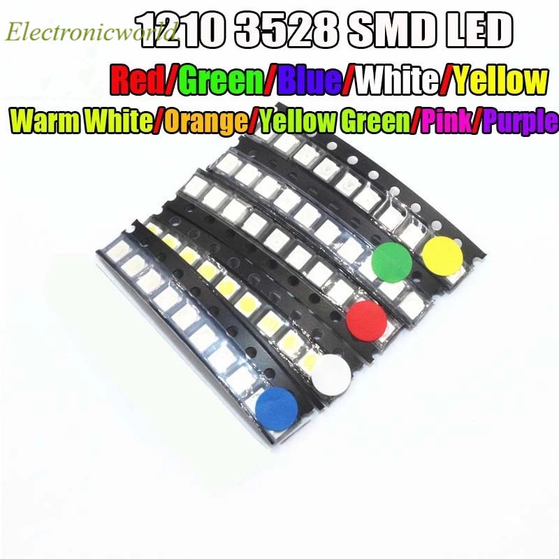 100pcs 3528 (1210) SMD LED Emitting Diode Lamp Chip Light Beads Warm ...