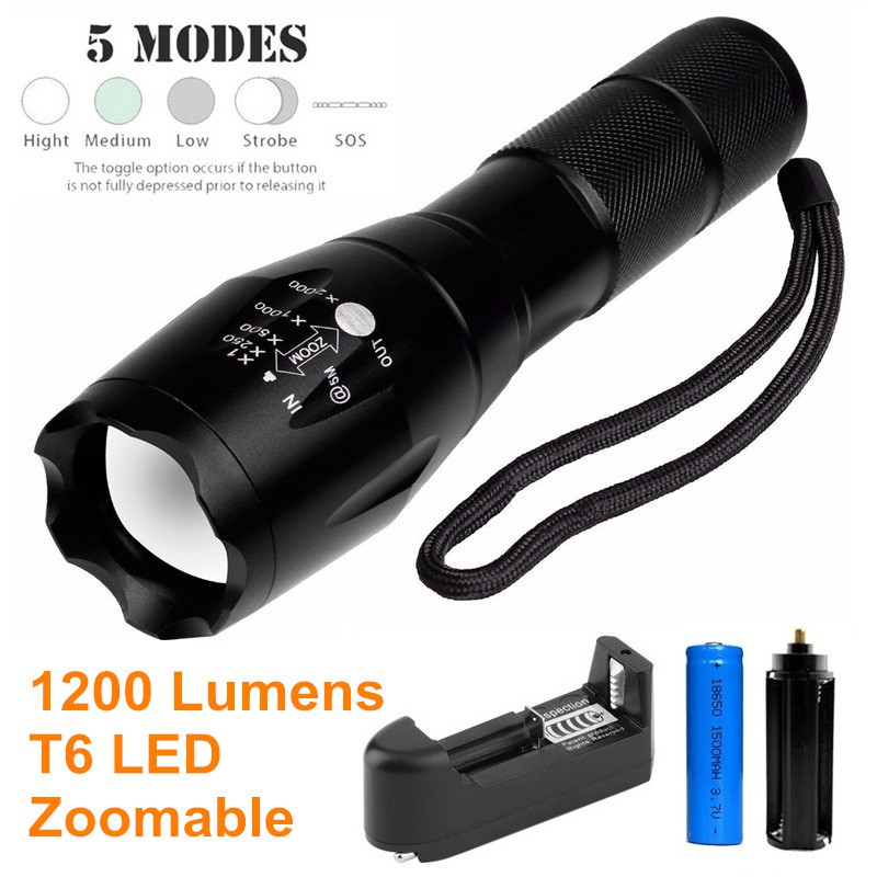 LED Flashlight 5 Mode SOS Flashing Torch + Battery + Charger | Shopee ...