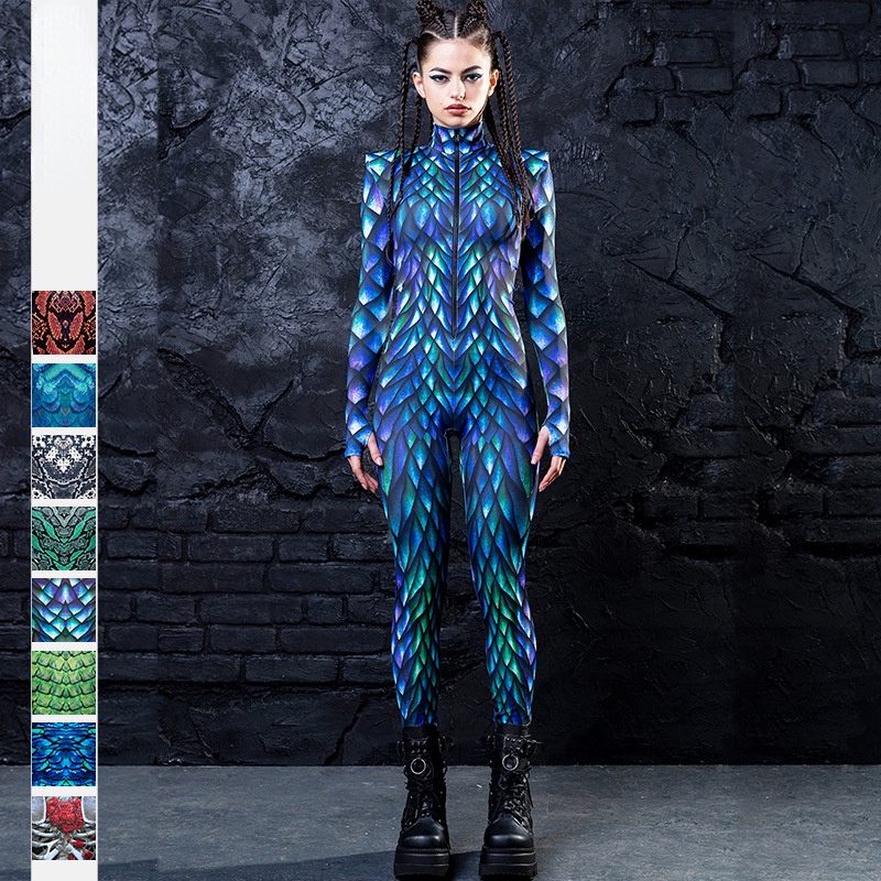 Women Men Punk Future Robot Dragon Snake Python Skull 3D Print Jumpsuit ...