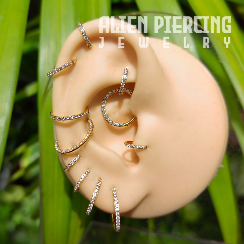 Titanium Iced Pave Hoops Lobe Helix Conch Flat Daith Tragus Cartilage ...