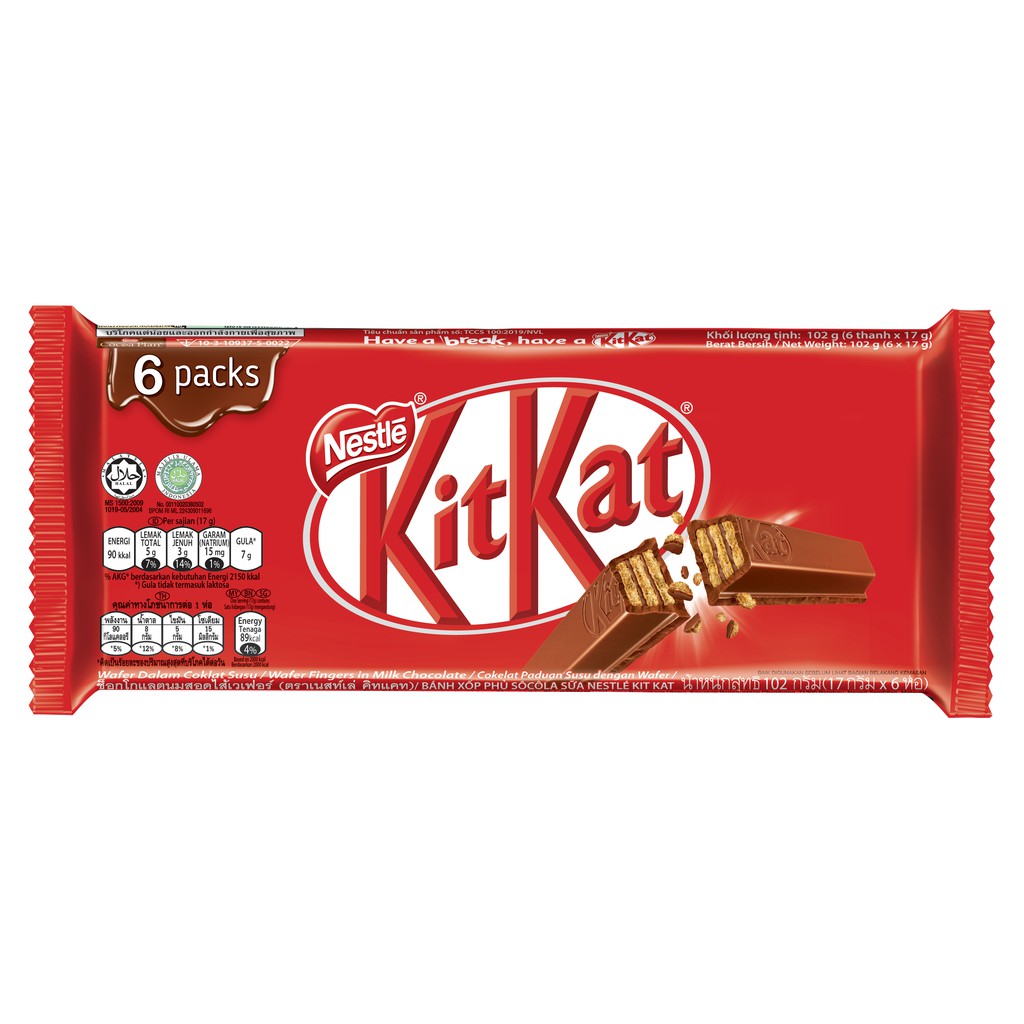 Nestle KitKat 2 Finger Milk Chocolate Bar Flowrap 6-Pack 17g | Shopee ...