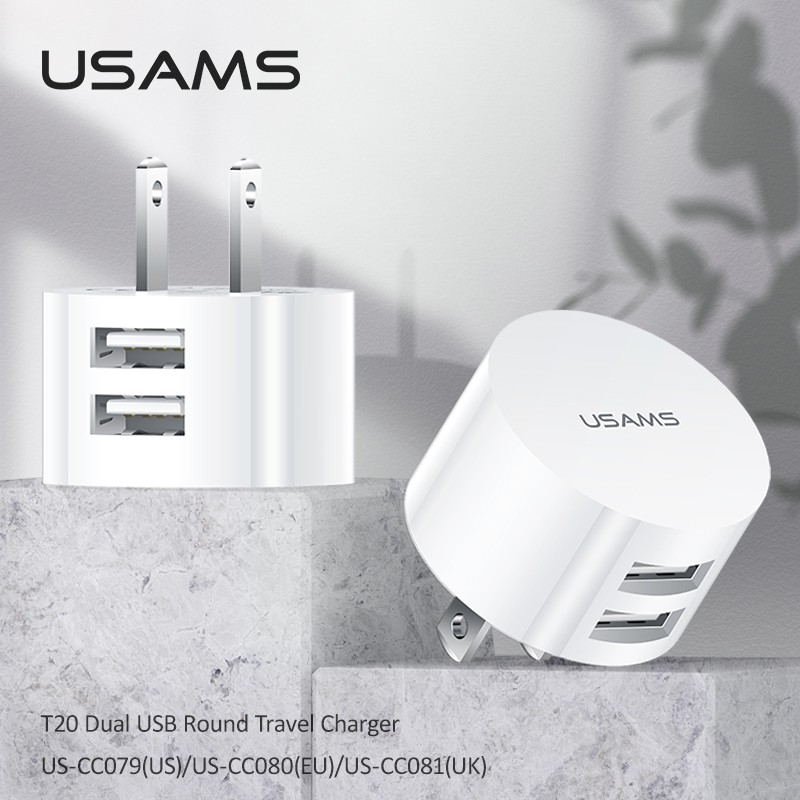 Usams T20 10W Eu Us Uk Plug Dual Usb Ports Round Travel Charger Fast ...