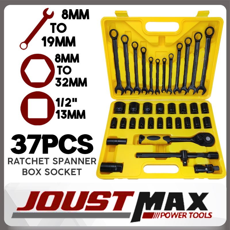 37PCS BOX SOCKET SET DOUBLE END WRENCH SPANNER BOX SOCKET DRIVE SWIVEL ...