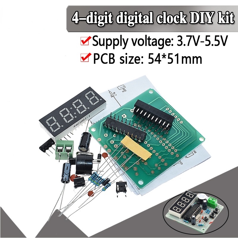AT89C2051 4 Bits Digital Clock Electronic Production Suite DIY Kit ...