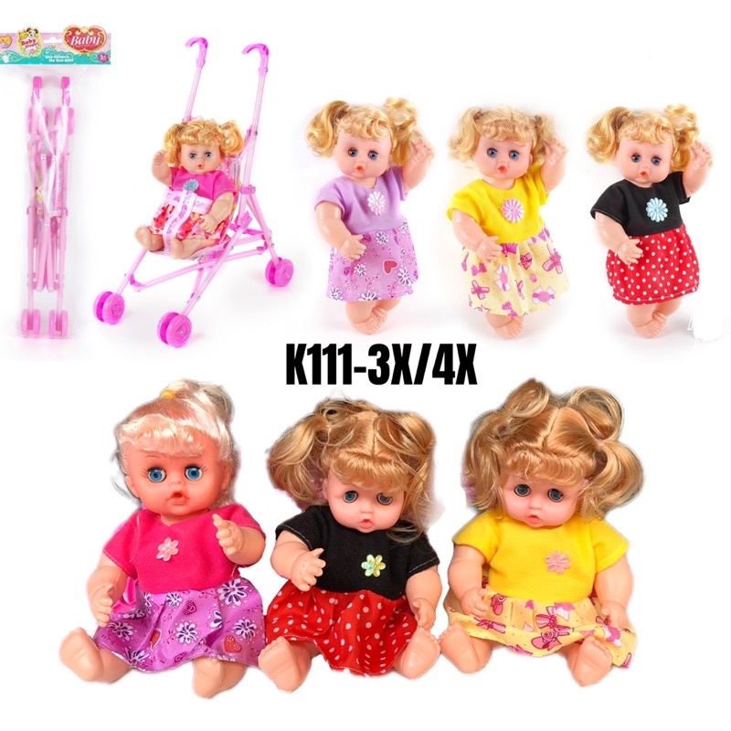 Baby stroller toy with crying, laughing and calling mom and dad doll ...