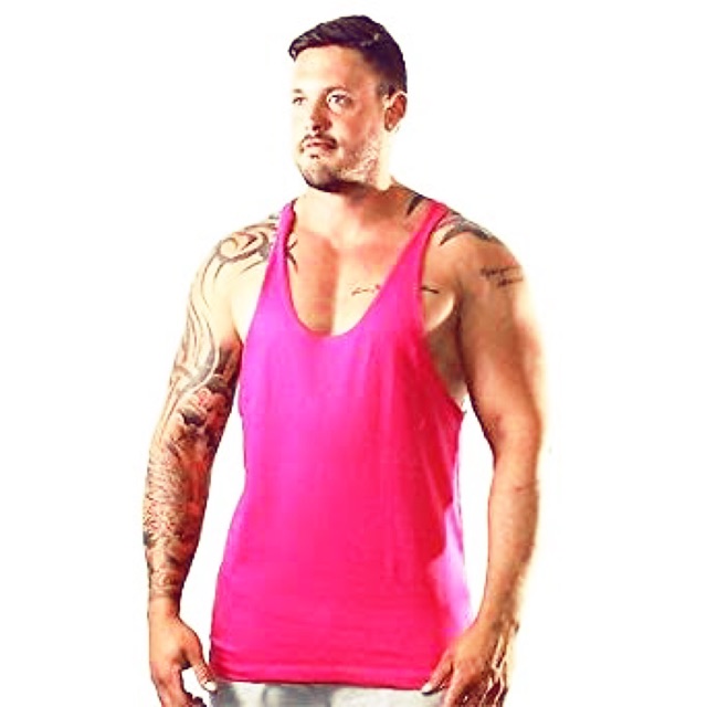 Pink Muscle Sando Y back Y shirt open side tank tops stringer gym sando ...