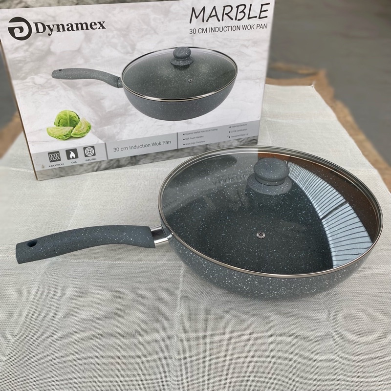 DYNAMEX Marble 30cm Superior Non-Stick Coating Induction Wok Pan with ...