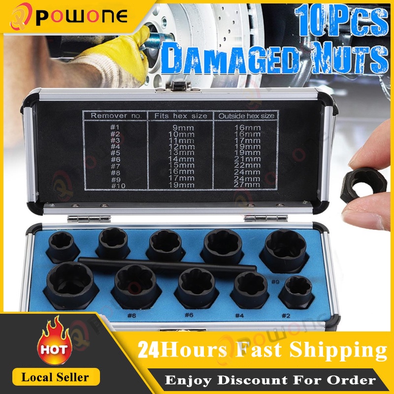 Powone 10Pcs Damaged Bolt Nut Screw Remover Extractor Removal Set Nut ...