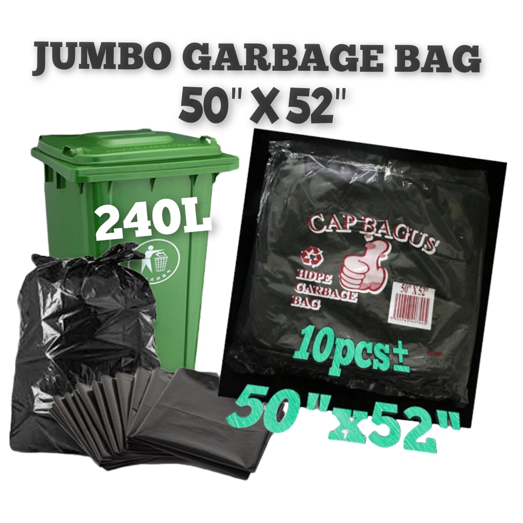 10 pcs 50"X 52" 240L Jumbo Extra Large Garbage Bin Plastic Bag ...