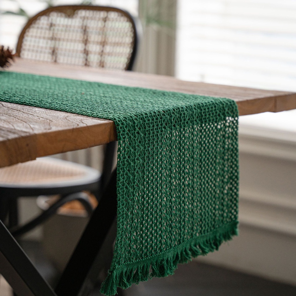 Table Runner Decoration Green Woven Tassel Tablecloth | Shopee Philippines