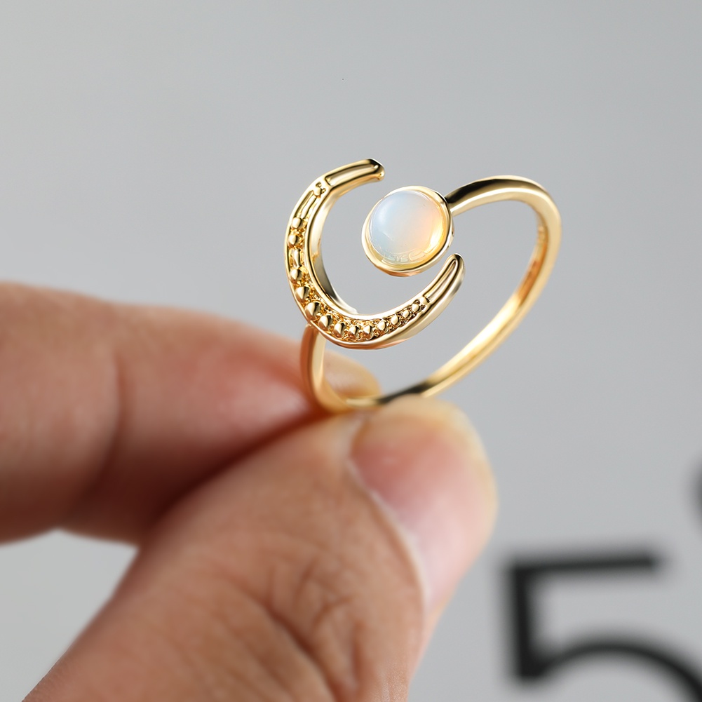 Vintage Moonstone Finger Rings Pretty Ladies Moon Opening Adjustable ...
