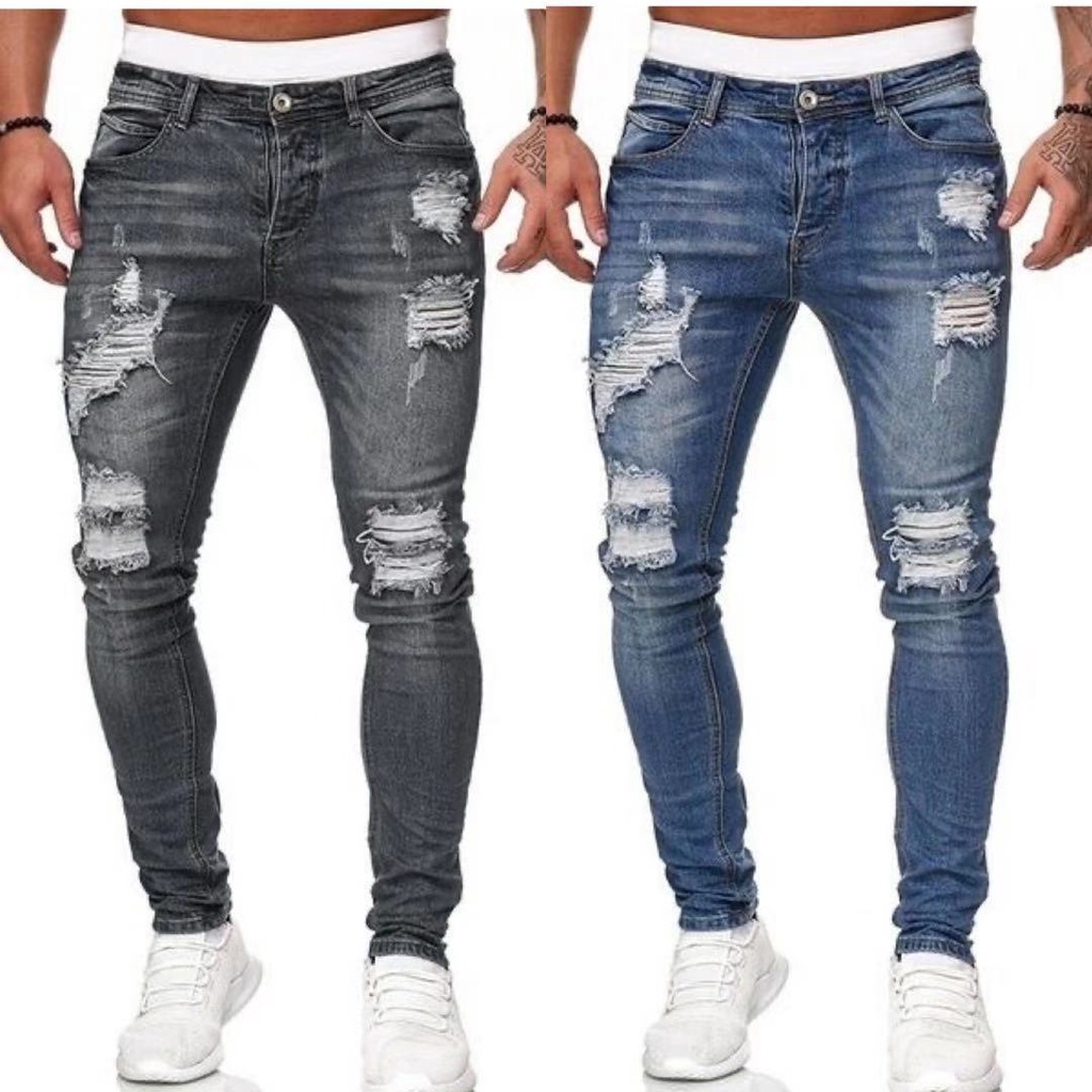 GK# Tattered Jeans For Men Skinny Stretchable Pants | Shopee Philippines