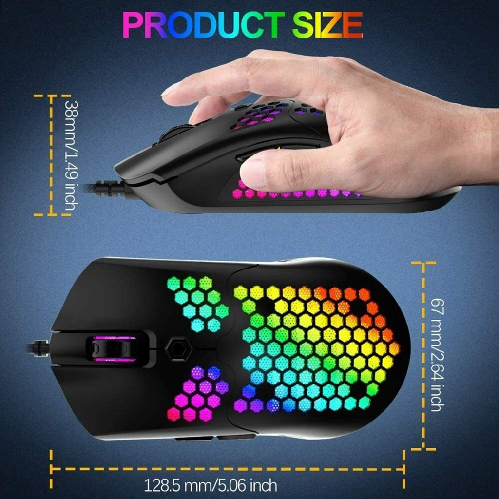 RGB Backlit USB Wired Gaming Mouse 12000DPI Lightweight Mice w ...
