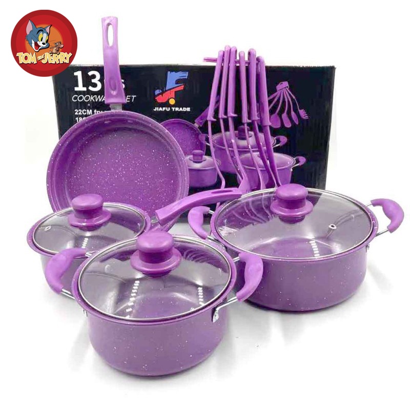 Tom New colors 13Pcs Kitchenware Cookware Set Non-Stick/Soup Pot/Fry ...