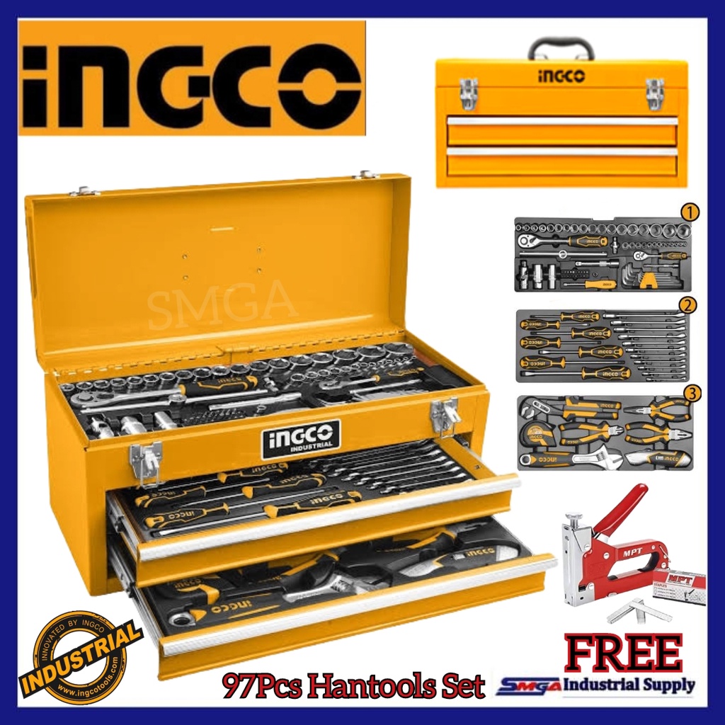 INGCO Original 97pcs Industrial Hand Tool Chest Set HTCS220971 (FREE ...