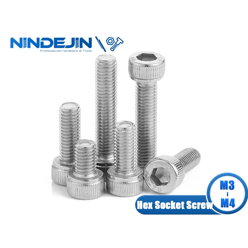 NINDEJIN Hex Bolt M3 M4 20/55Pcs Hexagon Socket Cap Head Screw 304 Stainless Steel Allen Din912 ...