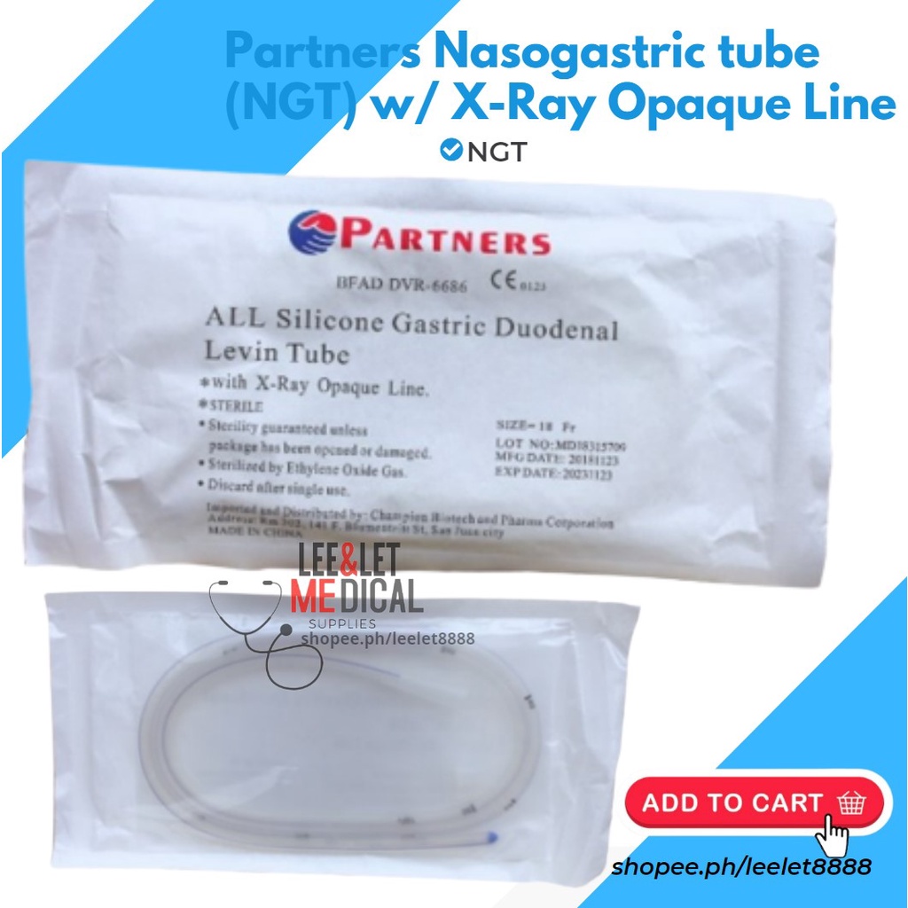(L&L-J) Partners Nasogastric Tube (NGT) w/ X-Ray Opaque Line Fr.16 ...