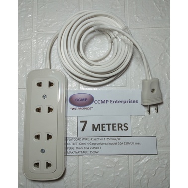 7 meters Heavy Duty Extension Cord wire (4)Four Gang flat cord #16 ...