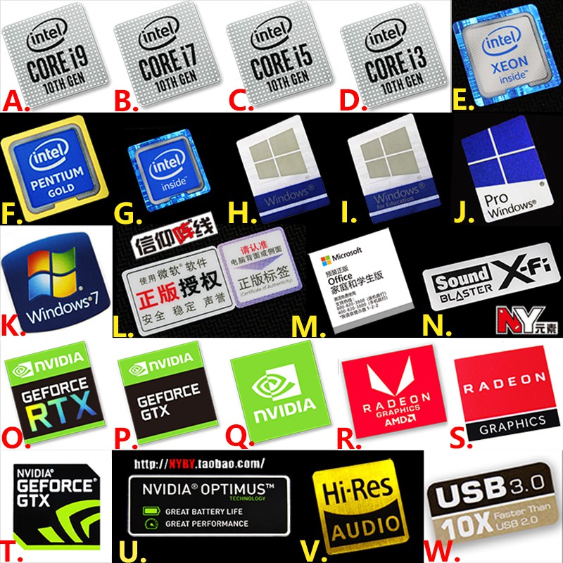 Label 10 pcs Intel Core i5 i3 i7 i9 win10 NVIDIA WING7 laptop desktop ...