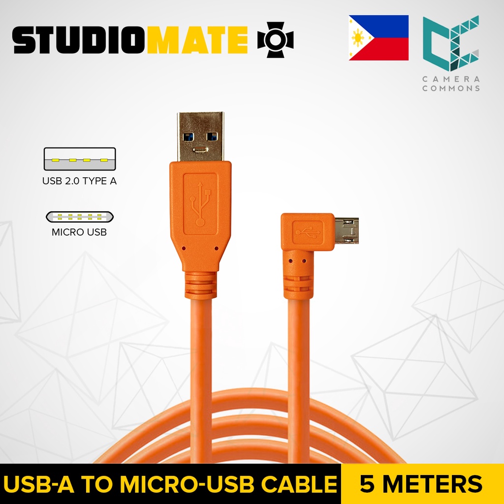 STUDIOMATE USB 2.0 Type A to Micro USB Right Angle Orange Cable Connector 5 meters 5m | Shopee ...