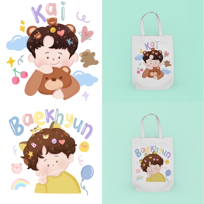 Canvas and Knit Cutie Tote Bag EXO/SM Entertainment Member Character ...