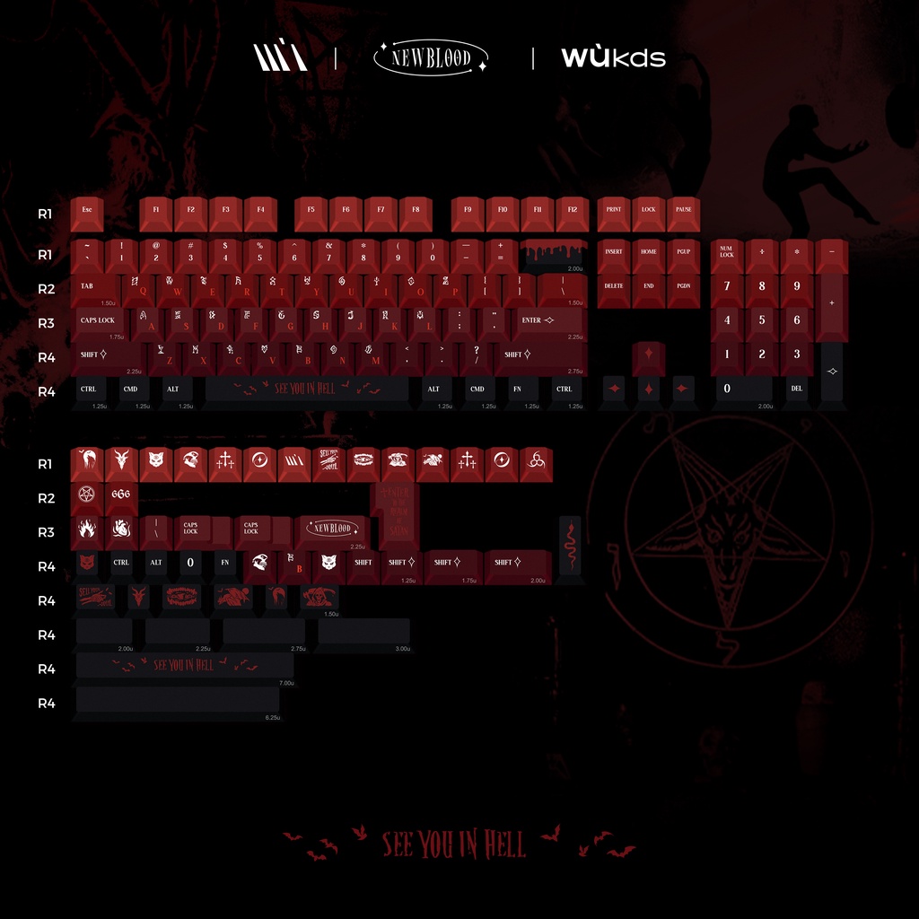 WUKDS NEW BLOOD Keycaps 150 Keys PBT Dye-Sublimation Keycaps Cherry ...