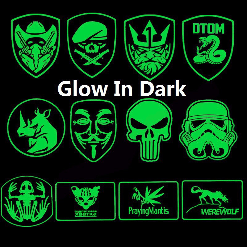 Luminous PVC Patch Glow In Dark Rubber Patches Military Hook Back Swat ...