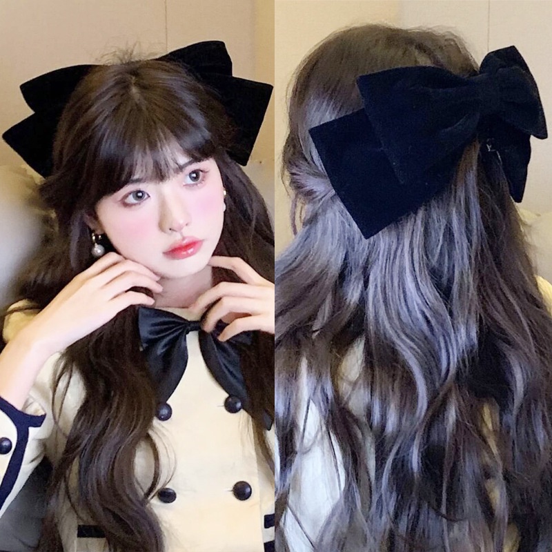 High-End Oversized Bow Headdress Hairpin Black Velvet Looking Face ...