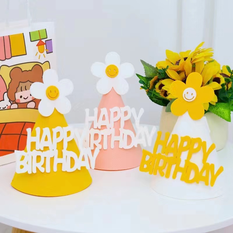 1pcs White Daisy Flowers Happy Birthday Hats Kids Birthday Christening ...