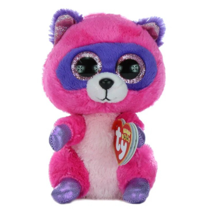 Ty Beanie boos Brand Doll Cute Raccoon Big Eyes Pink Roxie (Raccoon ...