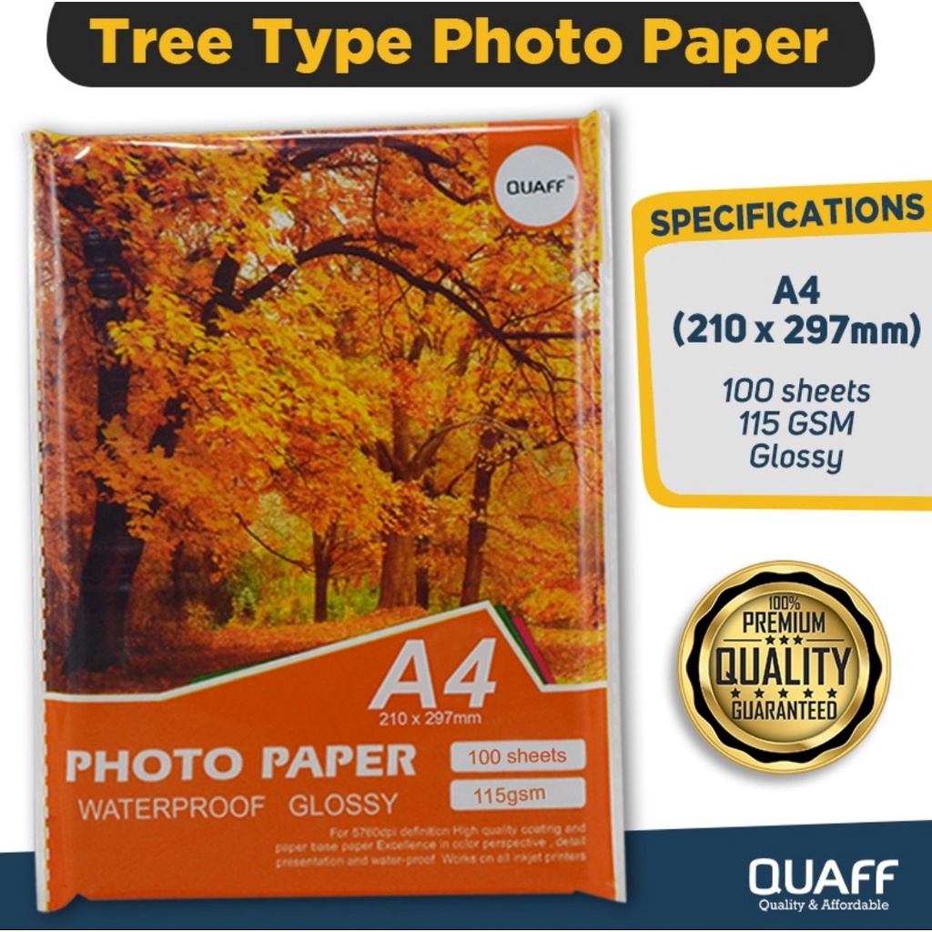 QUAFF Photo Paper Tree Type A4 115GSM (100 sheets per pack) | Shopee ...