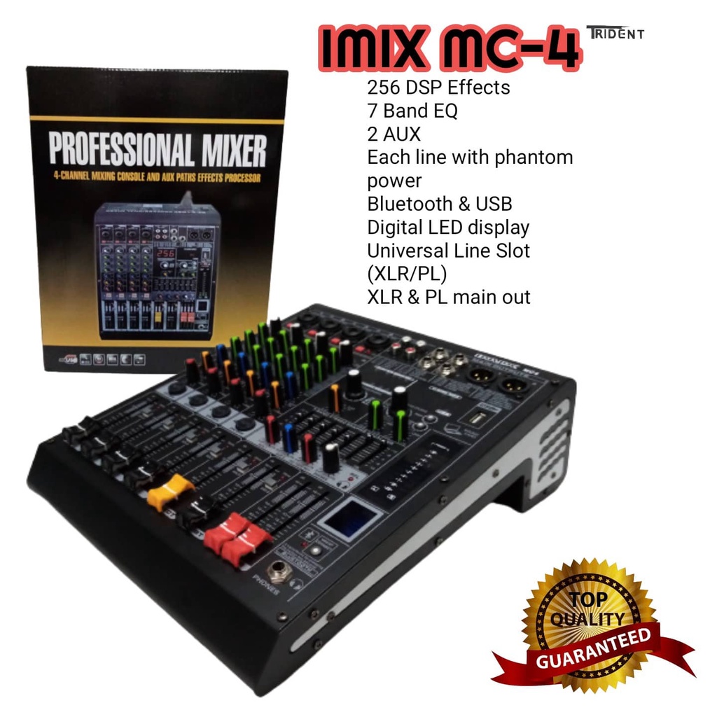 IMIX MC-4 4channel audio mixer w/ 256DSP effects 2AUX 7Band EQ USB BT ...