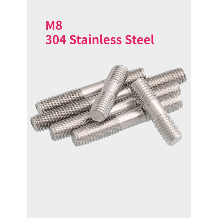 M8 304 Stainless Steel Double End Thread Rod Dual Head Threaded Bar Stud Screw Bolts | Shopee ...
