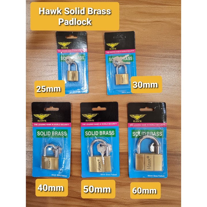 Hawk Solid Brass Padlock Heavy Duty Pad Lock 25mm 30mm 40mm 50mm 60mm ...