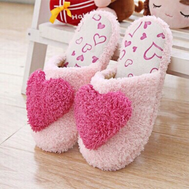 Korean Big heart love cute warm indoor slipper non-slip soft bottom ...
