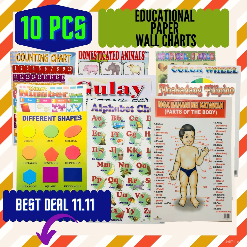 10 pcs Educational Chart Wall Paper Poster learning materials for kids ...