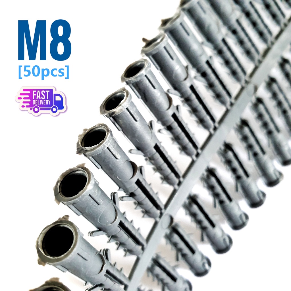 M8 Plastic Wall Plug (50pcs) Anchor Expansion Bolt Column Concrete ...