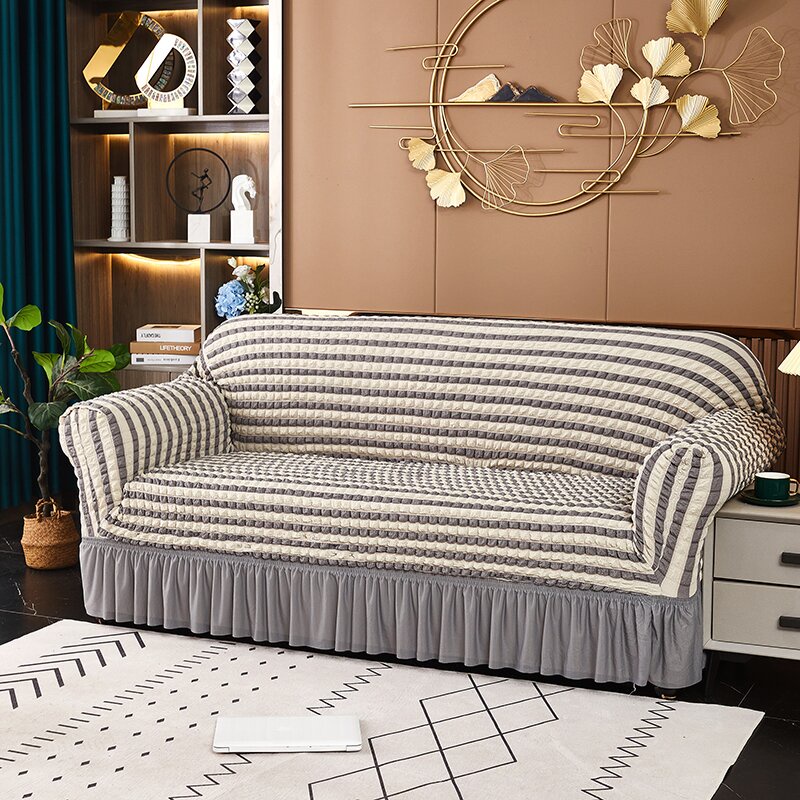 Customized Universal Size 1/2/3/4 Seat Striped Sofa Cover With Skirt ...