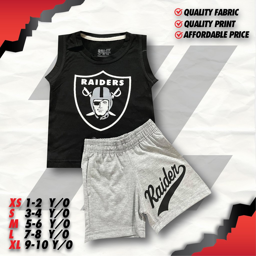 RAIDERS TERNO OOTD FOR KIDS BLACK SANDO AND GRAY COTTON SHORTS 1 to 10 ...