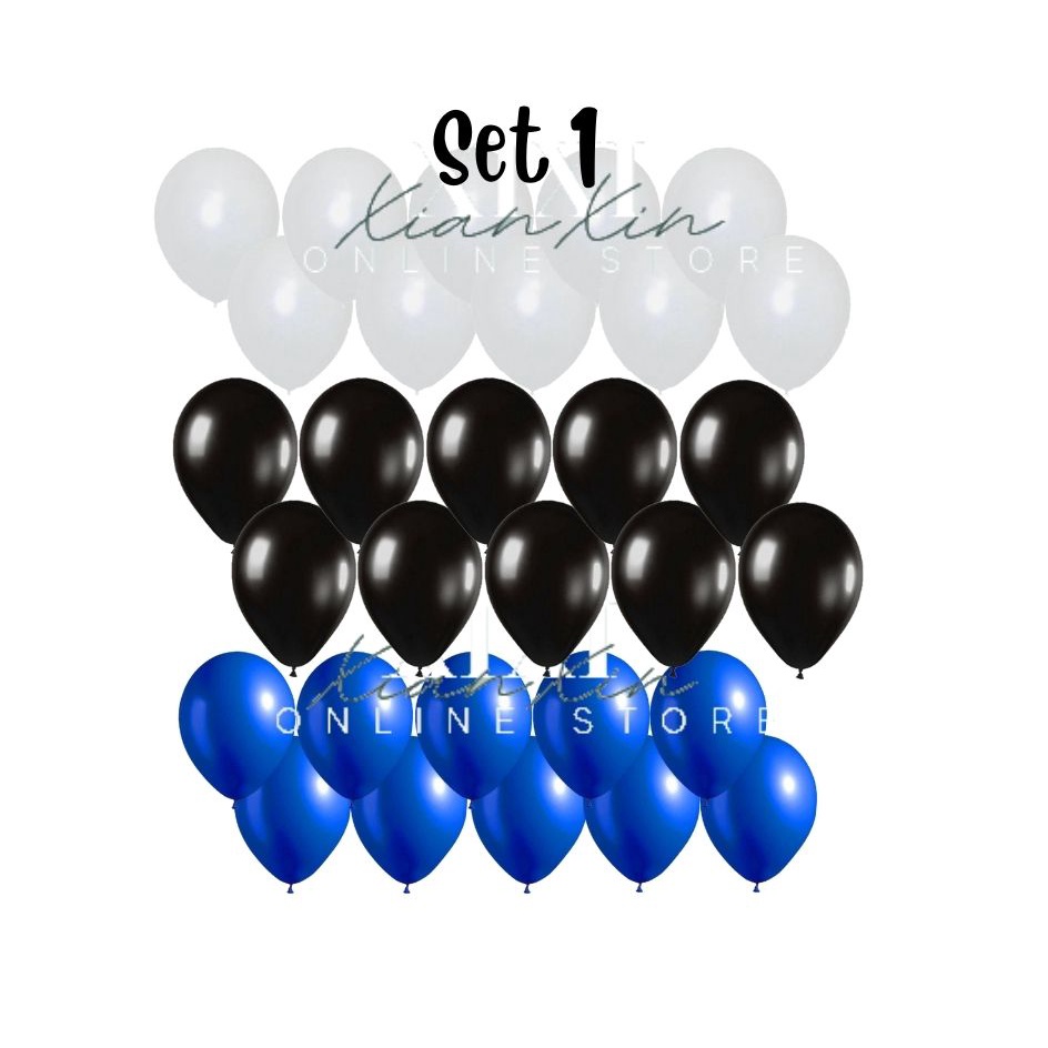 30pcs. 10" Tri Color Metallic Balloons - 10pcs. Blue, White and Light ...